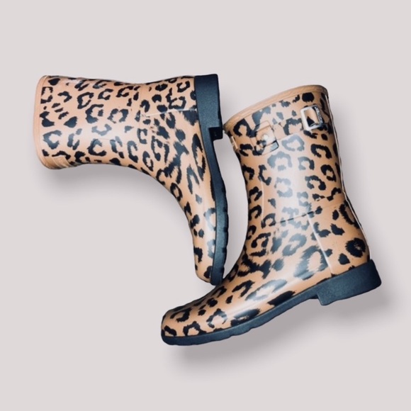 Hunter | Shoes | Hunter Original Leopard Print Refined Short Rain Boot ...